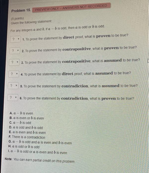 Solved Problem 15. PREVIEW ONLY - ANSWERS NOT RECORDED (5 | Chegg.com