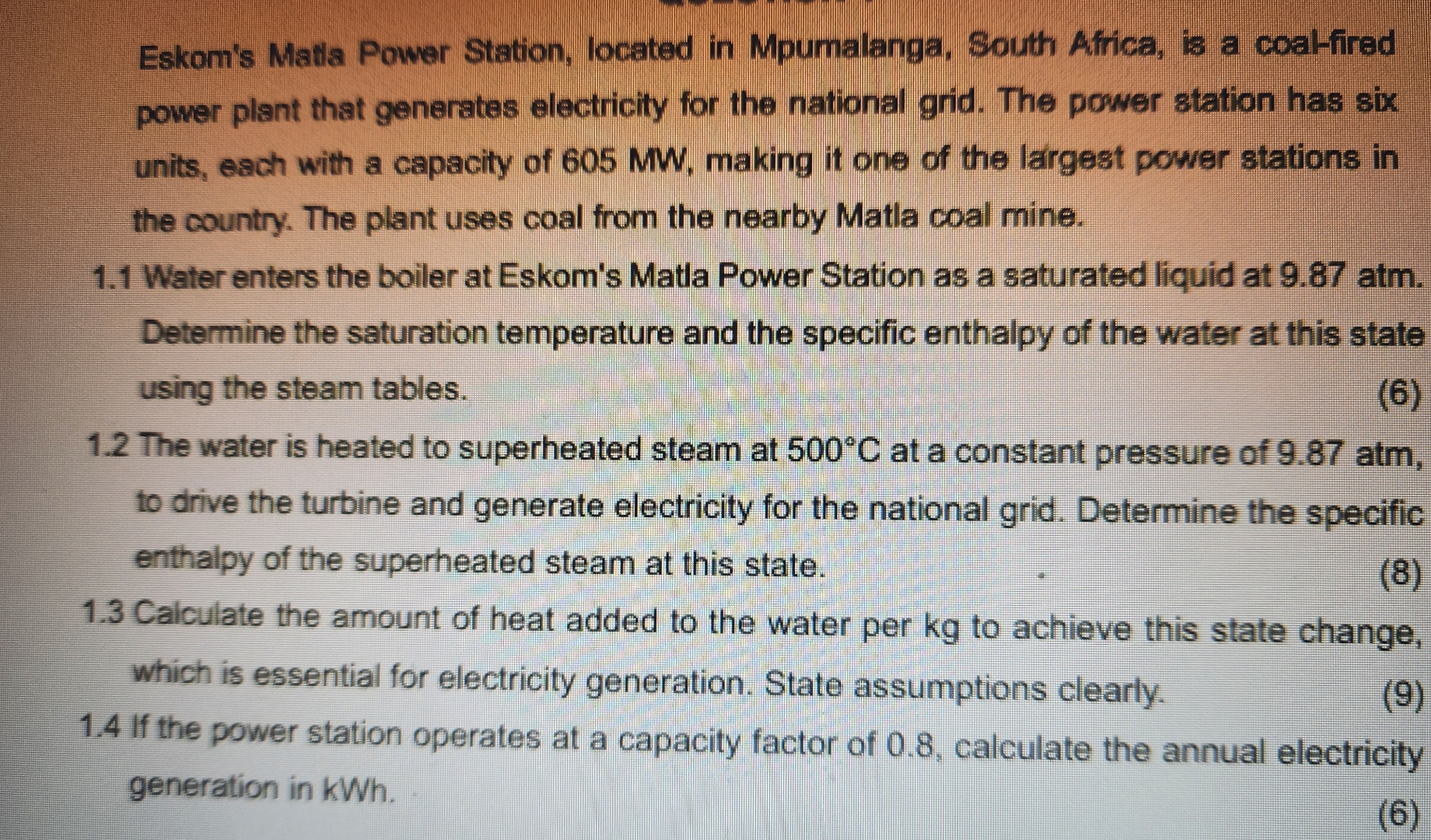 Solved Eskom's Matla Power Station, located in Mpumalanga, | Chegg.com