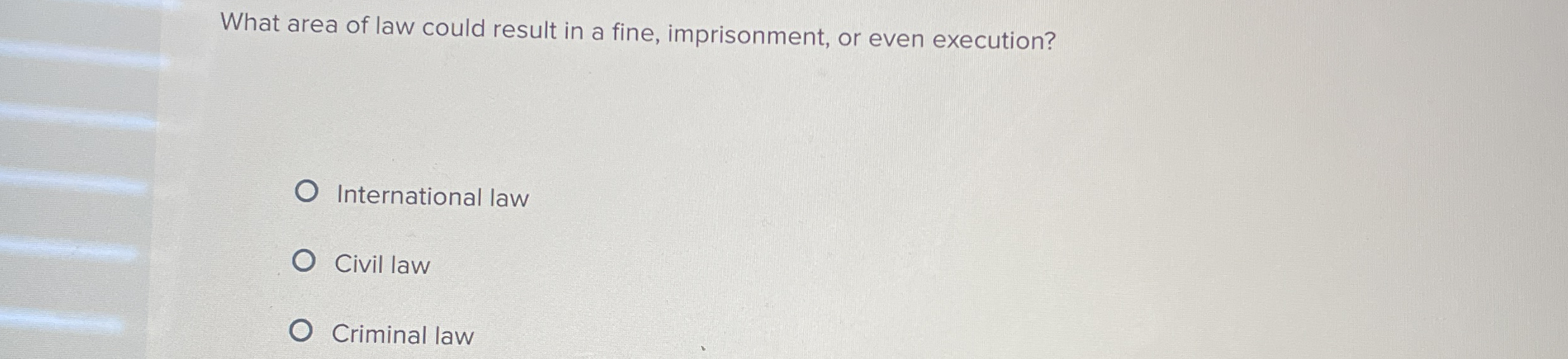 Solved What area of law could result in a fine, | Chegg.com