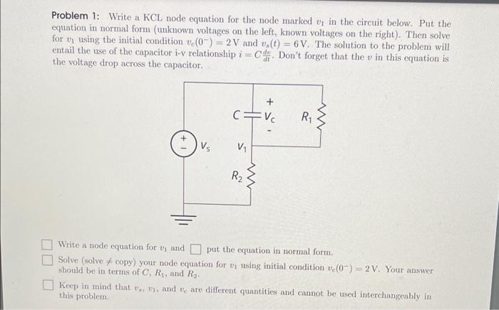 Solved Problem 1: Write a KCL node equation for the node | Chegg.com