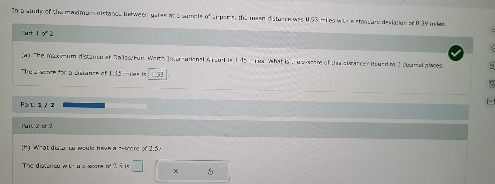 Solved In a study of the maximum distance between gates at a | Chegg.com