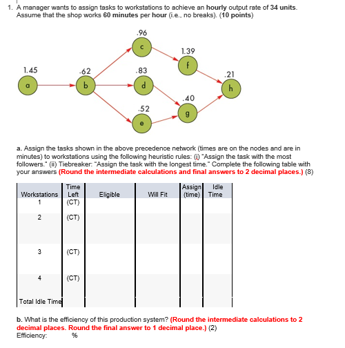 Solved A manager wants to assign tasks to workstations to | Chegg.com