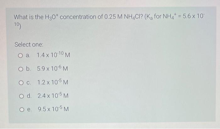 Solved What is the Hg0* concentration of 0.25 M NH4Cl? (Ka | Chegg.com