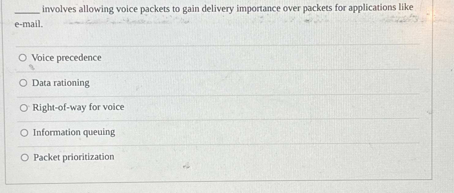 Solved involves allowing voice packets to gain delivery | Chegg.com