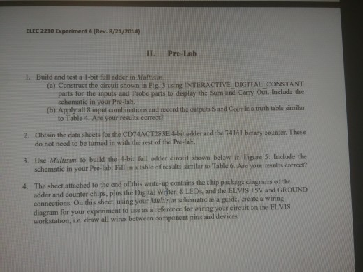 ELEC 2210 Experiment 4 (Rev. 8/21/2014) 11. Pre Lab | Chegg.com
