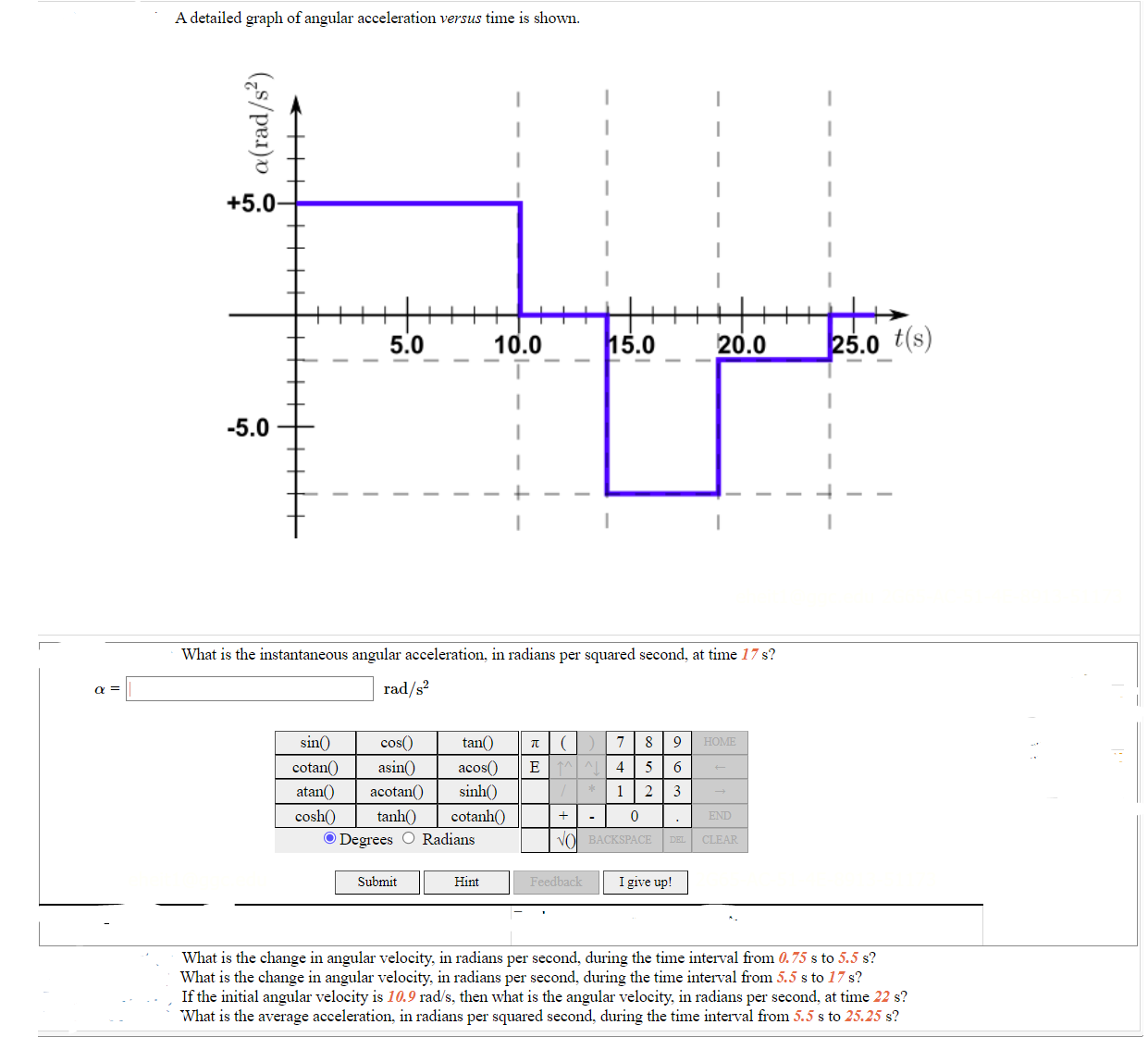Solved A detailed graph of angular acceleration versus time | Chegg.com