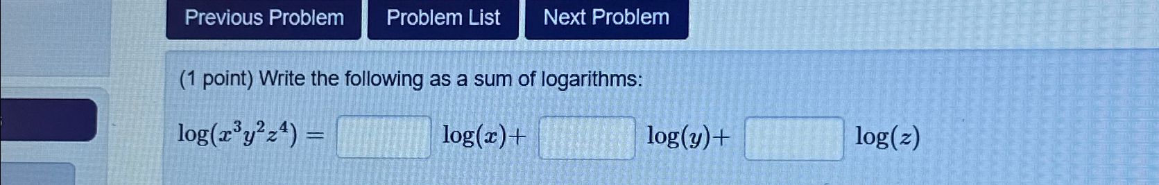Solved (1 ﻿point) ﻿Write the following as a sum of | Chegg.com