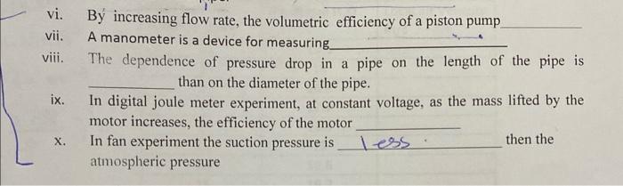 Solved vi. By increasing flow rate, the volumetric | Chegg.com