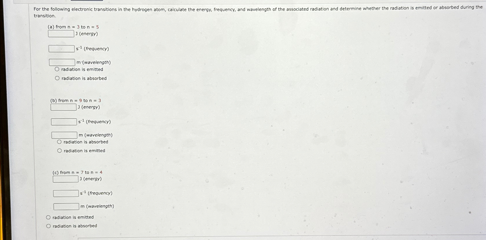 Solved transition.(a) ﻿from n=3 ﻿to n=5J | Chegg.com