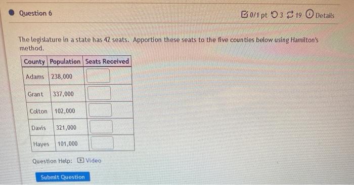 Solved Question 6 B0/1 pt 3 19 Details The legislature in a | Chegg.com Solved Question 6 B0/1 pt 3 19 Details The legislature in a | Chegg.com