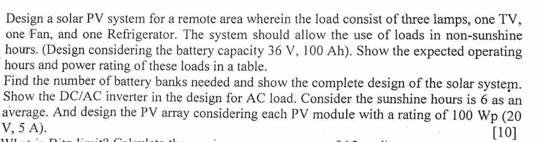 Solved give me coreect answer Design a solar PV system for a | Chegg.com