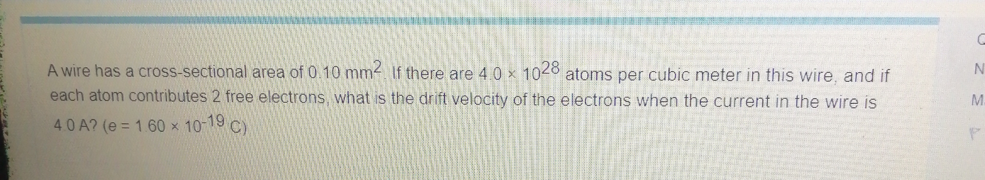 Solved A wire has a cross-sectional area of 0.10mm2. ﻿If | Chegg.com