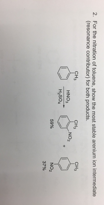 Solved 2. For the nitration of toluene, show the most stable | Chegg.com