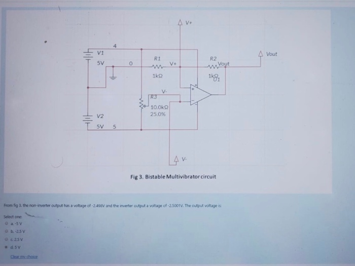 Solved 4 vt 4 4014 V1 A Vout R2 5V 0 R1 w V+ Vout 1kg 1kg V | Chegg.com