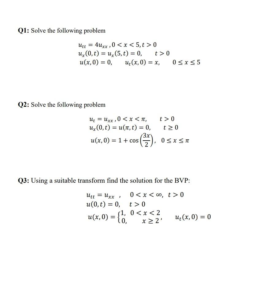 Solved Q1: Solve the following problem Utt = 4uxx ,0