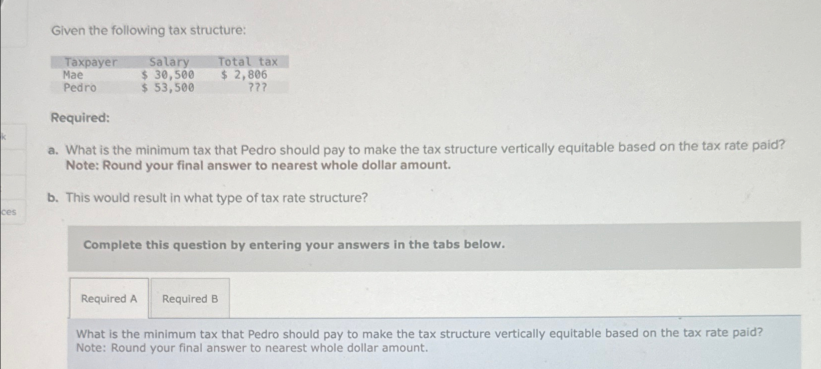 Solved Given the following tax | Chegg.com