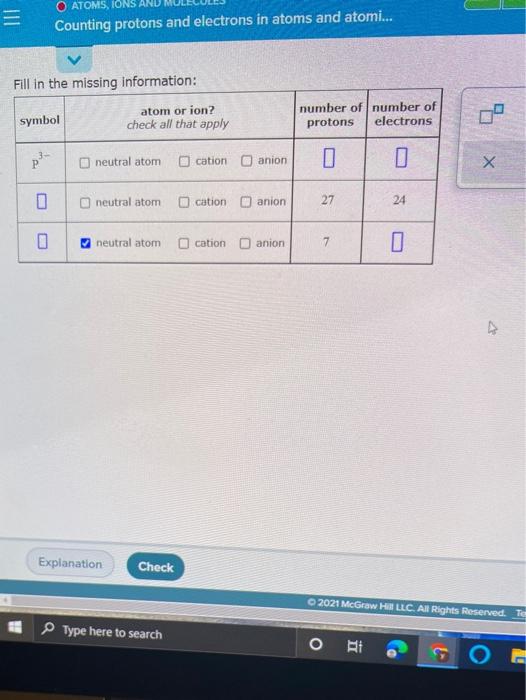 Solved E O ATOMS, ION Counting protons and electrons in | Chegg.com
