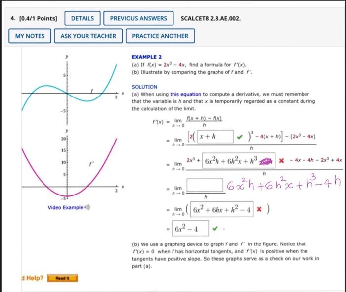 Solved 4. (0.4/1 Points) DETAILS PREVIOUS ANSWERS SCALCET8 | Chegg.com