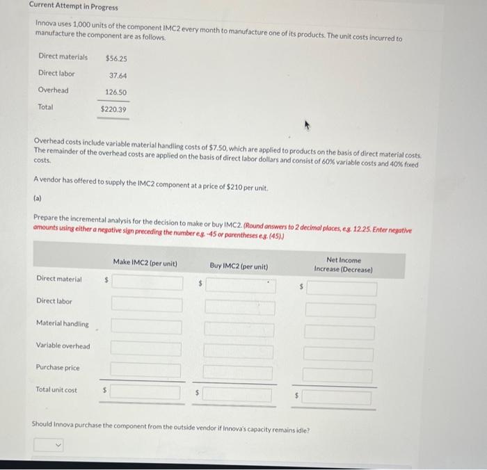 Solved Innova uses 1,000 units of the component IMC2 every | Chegg.com
