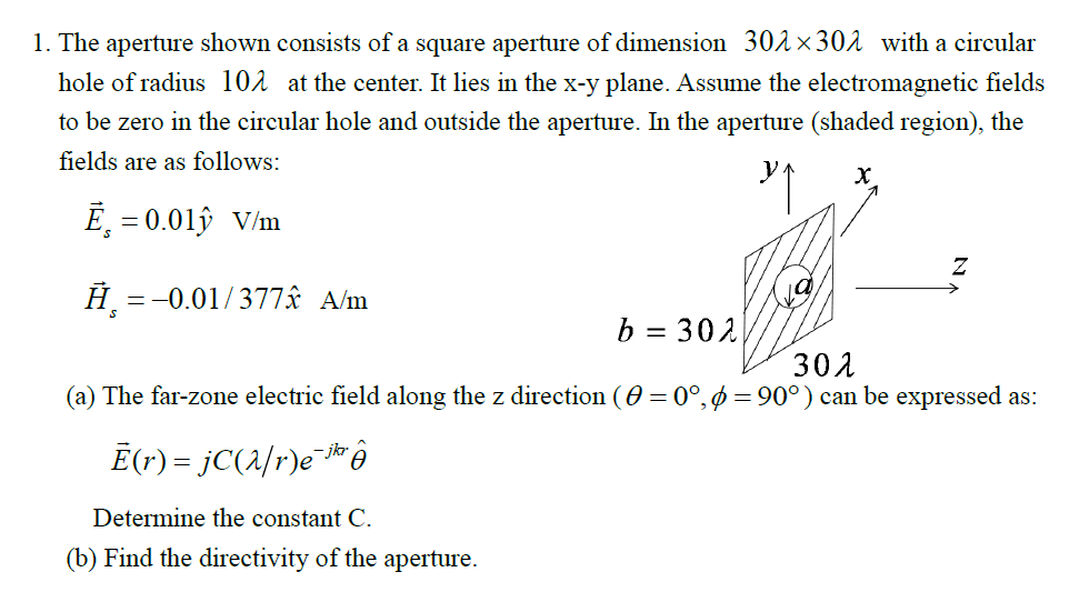 Solved 1. The aperture shown consists of a square aperture | Chegg.com