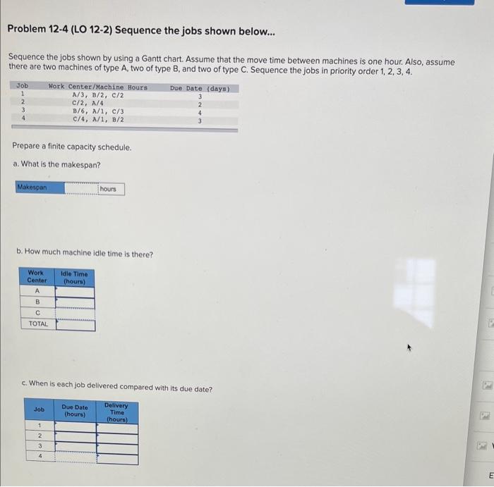 Solved Sequence the jobs shown by using a Gantt chart. | Chegg.com