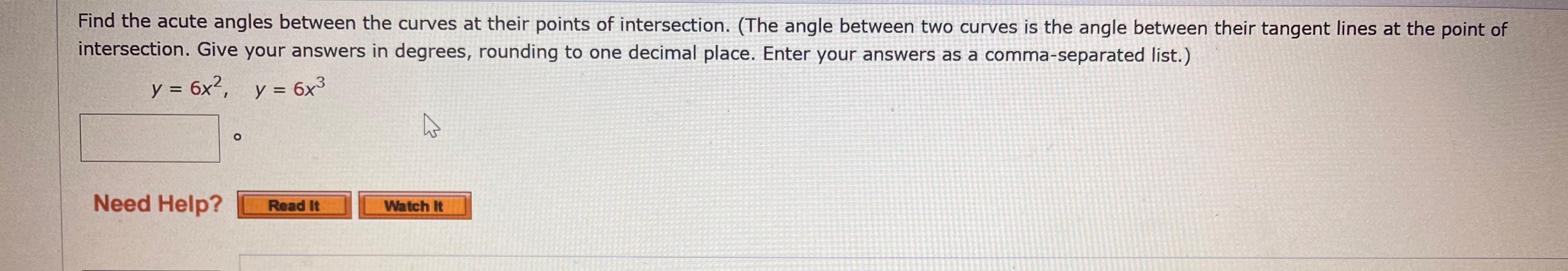 Solved Find the acute angles between the curves at their | Chegg.com