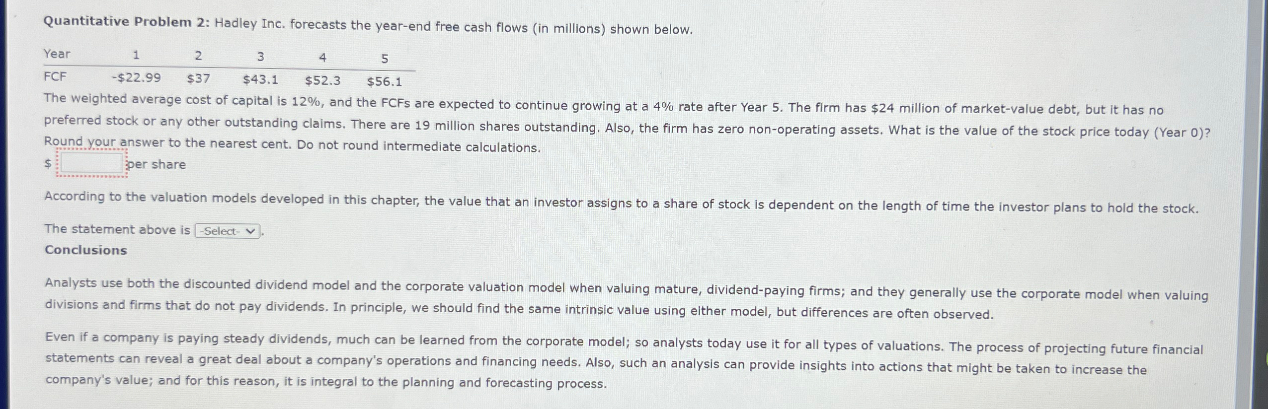 Solved Quantitative Problem 2: Hadley Inc. forecasts the | Chegg.com