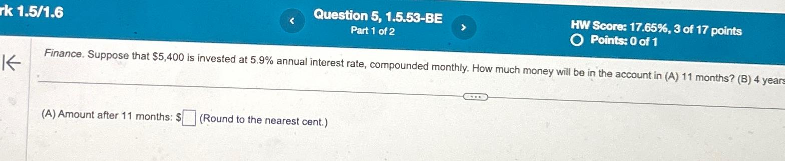 Solved Question 5, 1.5.58-BEPart 1 of 2HW Score: 17.65%,3 | Chegg.com Solved Question 5, 1.5.58-BEPart 1 of 2HW Score: 17.65%,3 | Chegg.com