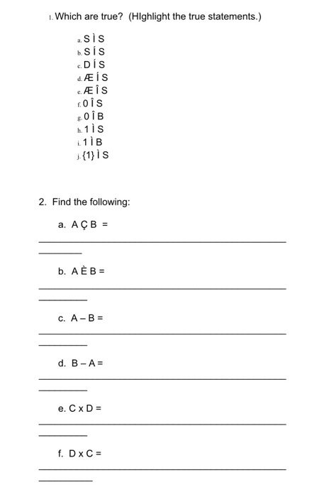 Solved Sets Given Sets A, B, C, D and E, all subsets of Z | Chegg.com