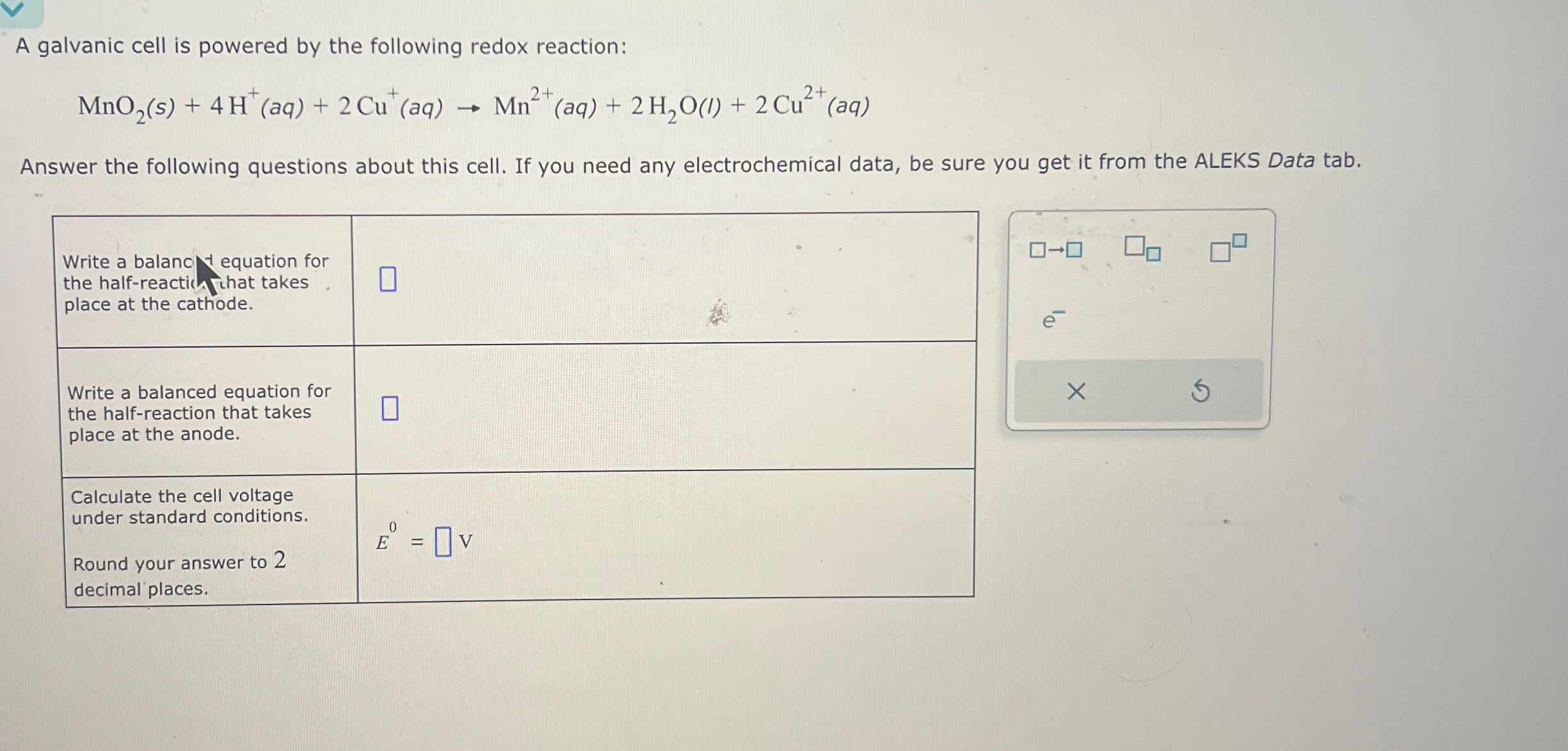 Solved A galvanic cell is powered by the following redox | Chegg.com