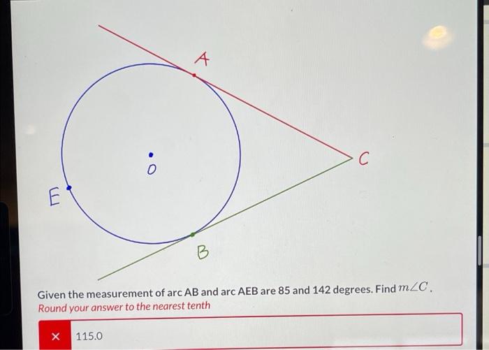 Solved 8 A C E B Given the measurement of arc AB and arc AEB | Chegg.com