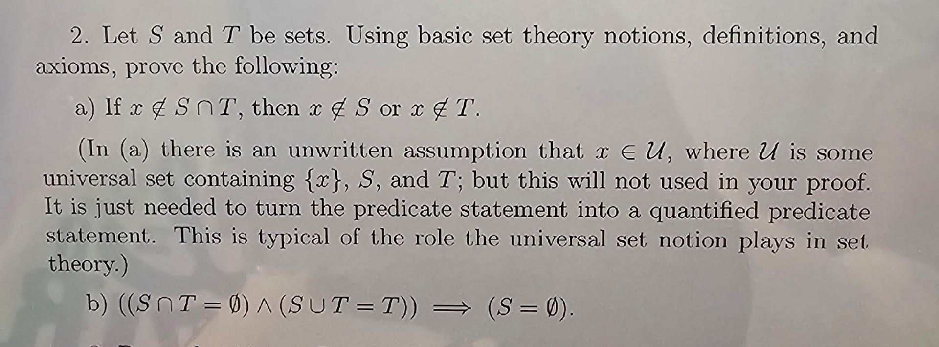 Solved Let S ﻿and T ﻿be sets. Using basic set theory | Chegg.com