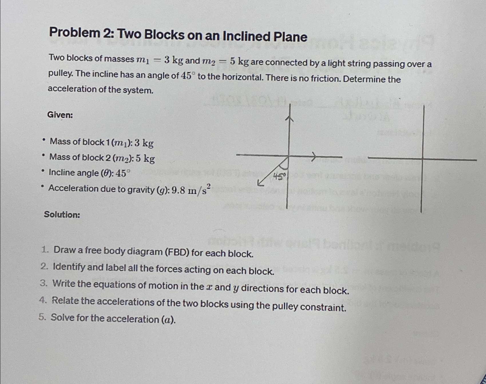Solved Problem 2: Two Blocks on an Inclined PlaneTwo blocks | Chegg.com