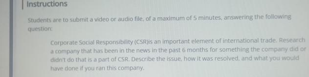 Solved Instructionsstudents are to submit a video or audio | Chegg.com