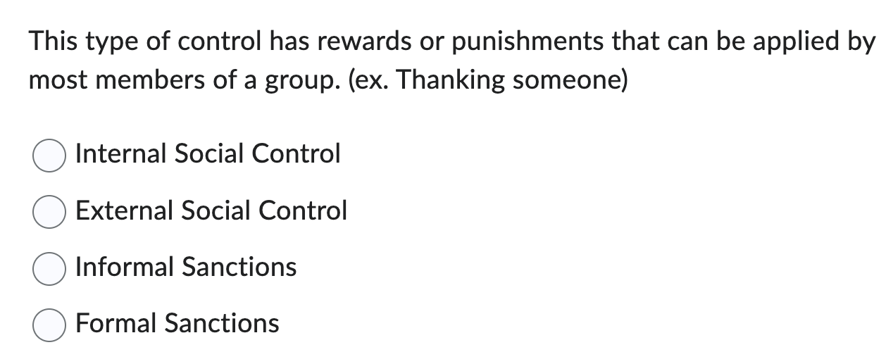 Solved This type of control has rewards or punishments that | Chegg.com
