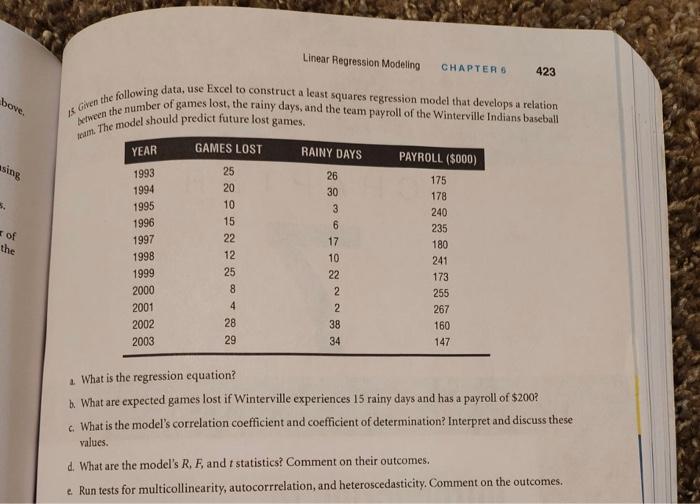 Solved 15. Given the following data, use Excel to construct | Chegg.com