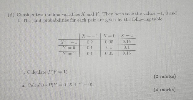 Solved (d) Consider two random variables X and Y. They both | Chegg.com