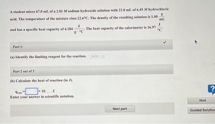 Solved A student mixes 67.0 mL of a 2.01M sodium hydroxide | Chegg.com
