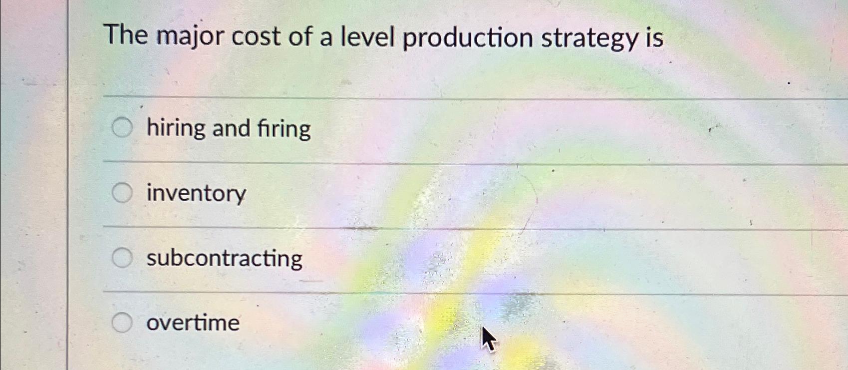 Solved The major cost of a level production strategy | Chegg.com