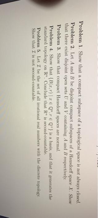 Solved Problem 1. Show that a compact subspace of a | Chegg.com