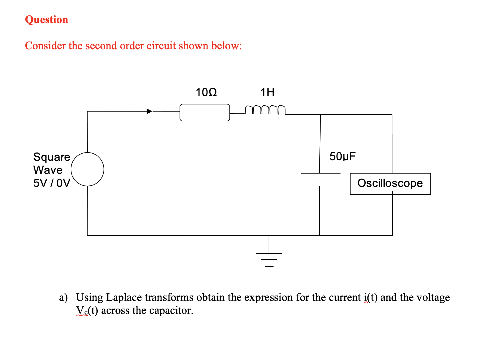 QuestionConsider the second order circuit shown | Chegg.com