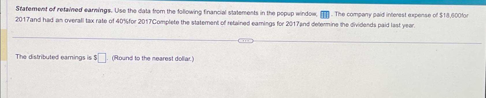 Solved Statement of retained earnings. Use the data from the | Chegg.com