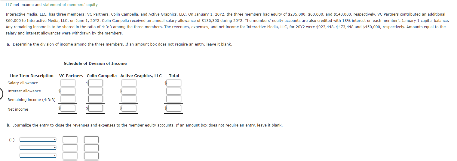 Solved LLC net income and statement of members' equity | Chegg.com
