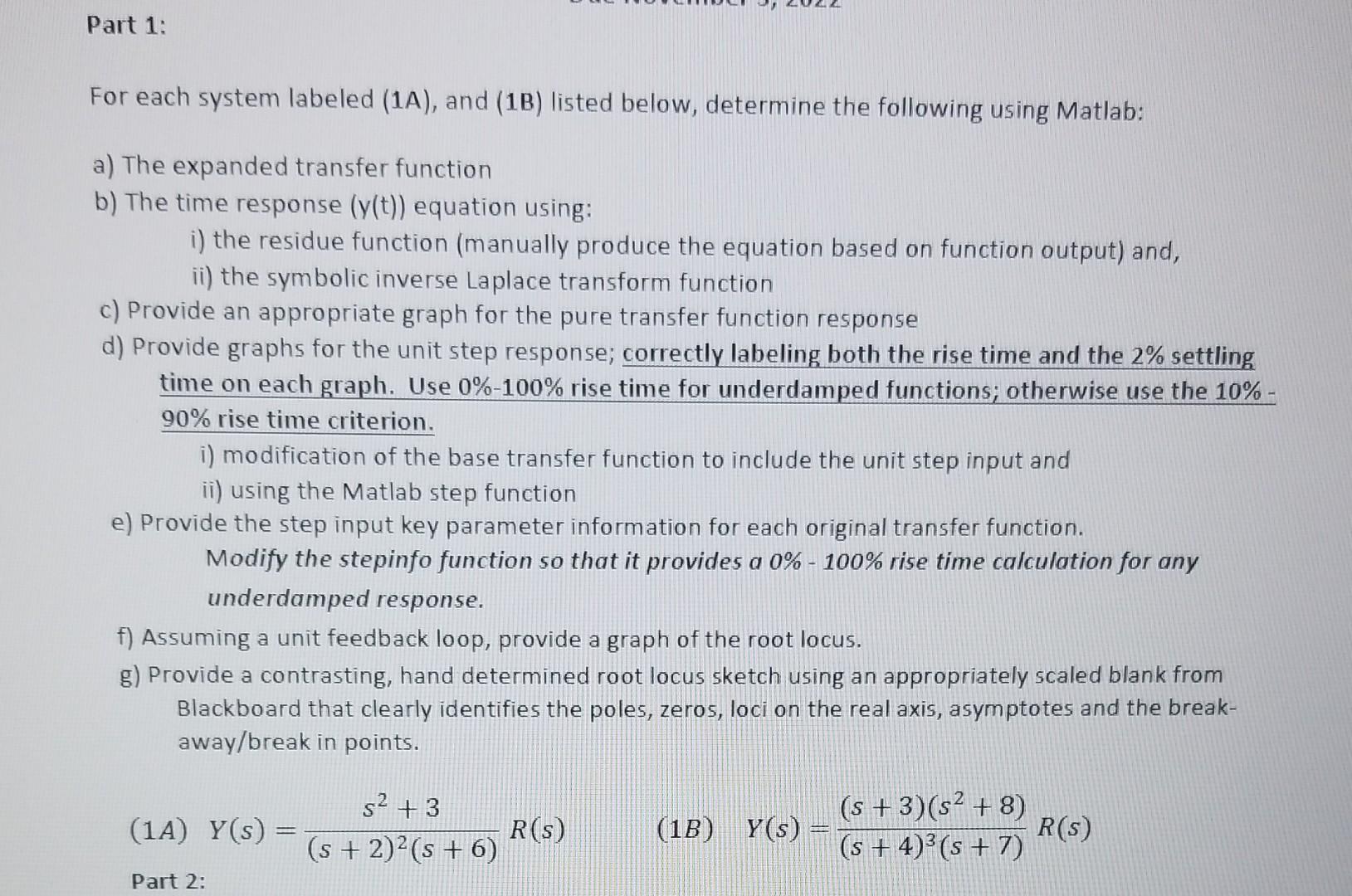 Solved For each system labeled (1A), and (1B) listed below, | Chegg.com