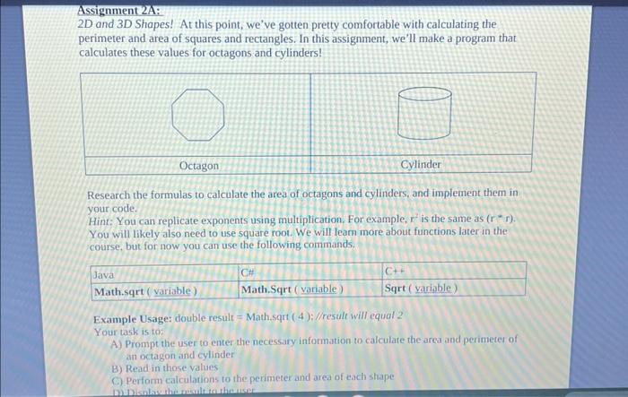 Solved Assignment 2A: 2D and 3D Shapes! At this point, we've | Chegg.com