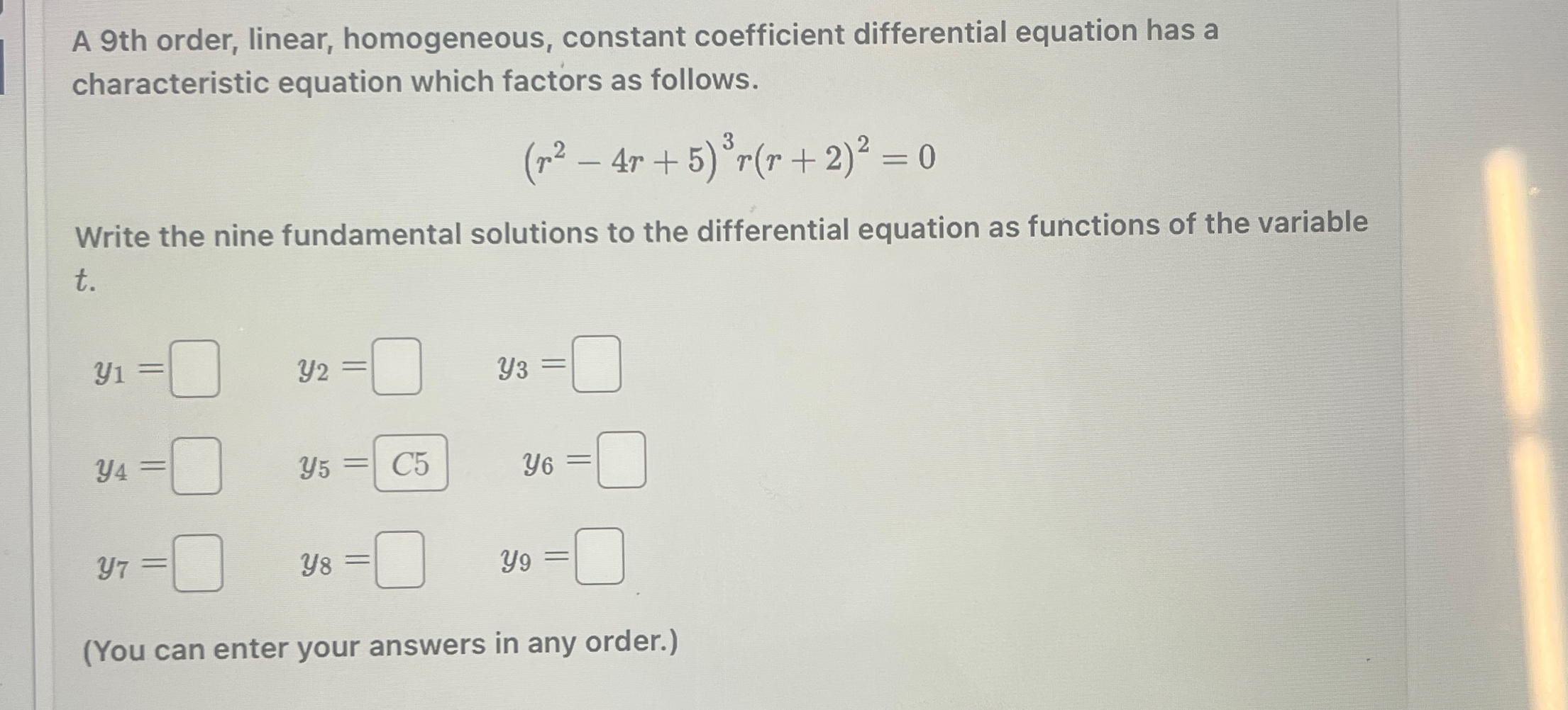 Solved A 9th Order Linear Homogeneous Constant