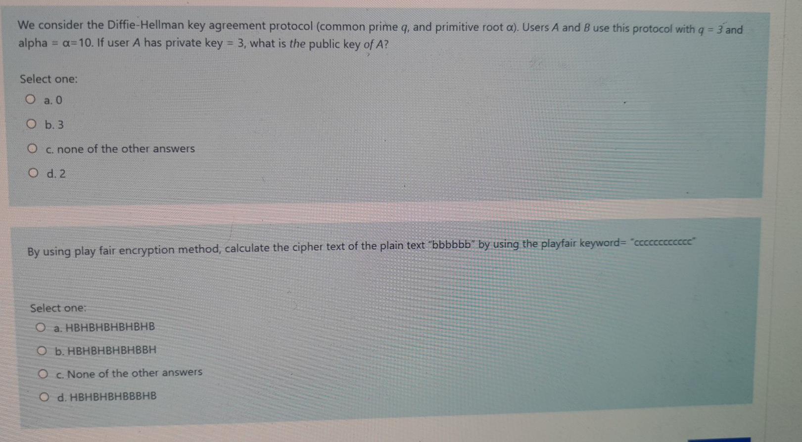 Solved We consider the Diffie-Hellman key agreement protocol | Chegg.com