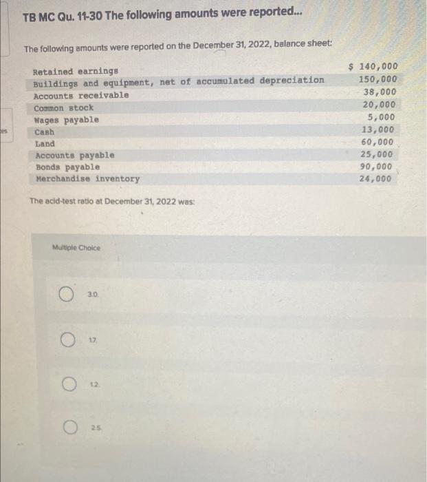 Solved TB MC Qu. 11-30 The following amounts were | Chegg.com Solved TB MC Qu. 11-30 The following amounts were | Chegg.com
