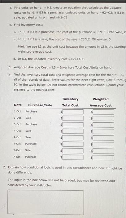 Weighted Average Cost Analysis Using Excel Completing | Chegg.com