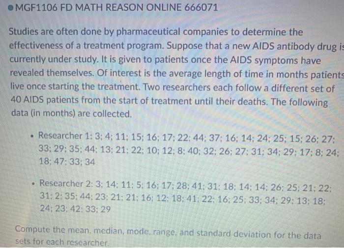 Solved MGF1106 FD MATH REASON ONLINE 666071 Studies are | Chegg.com